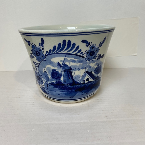 Delft | Accents | Delft Holland Planter Pot Blue White Floral Windmill ...